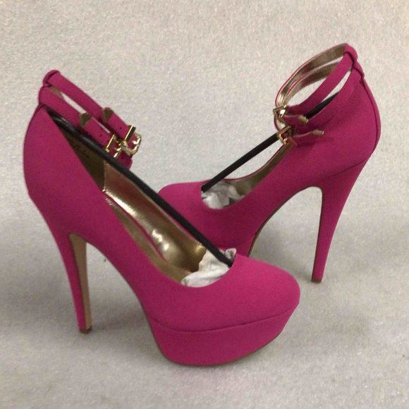 Anne Michelle | Shoes | Anne Michelle Realove5 Magenta Platform Stilettos With Gold Buckles ...